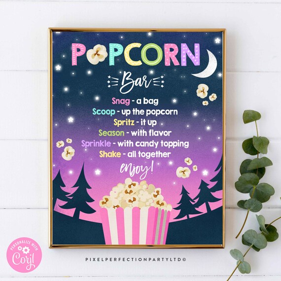 EDITABLE Popcorn Bar Menu Sign Backyard Movie Night Popcorn Menu Movie ...