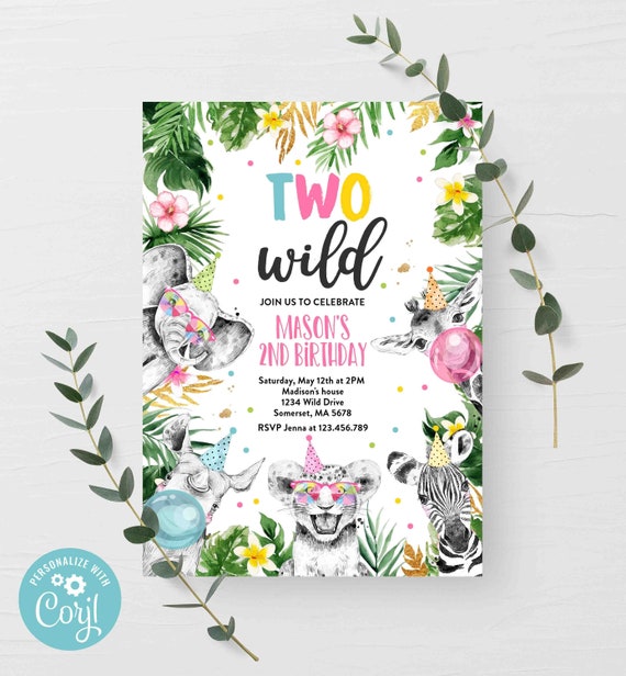 Two Wild Birthday Invitations Template Free