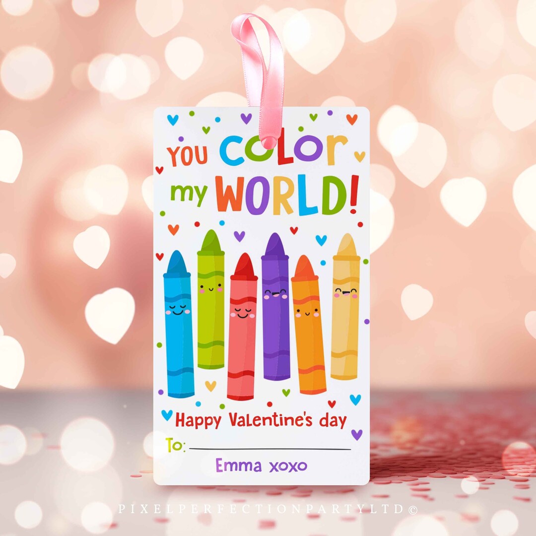 Editable Valentine Crayon You Color My World Gift Tag Valentine's Day ...