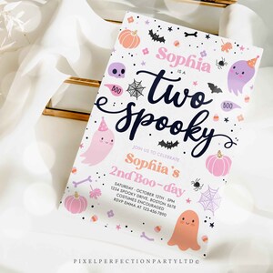 Editable Two Spooky Halloween Ghost 2nd Birthday Party Invitation Cute ...