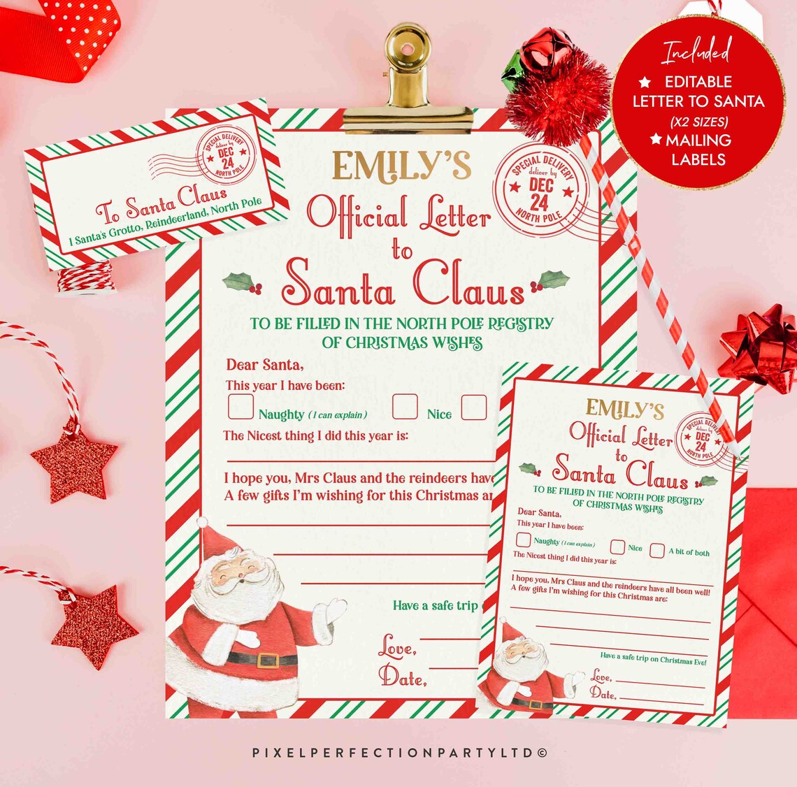 EDITABLE Official Letter to & From Santa Kit Mailing Label - Etsy UK