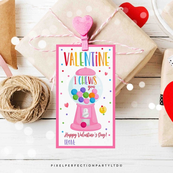 Editable Bubble Gum Valentine's Day Gift Tag Valentine I | Etsy