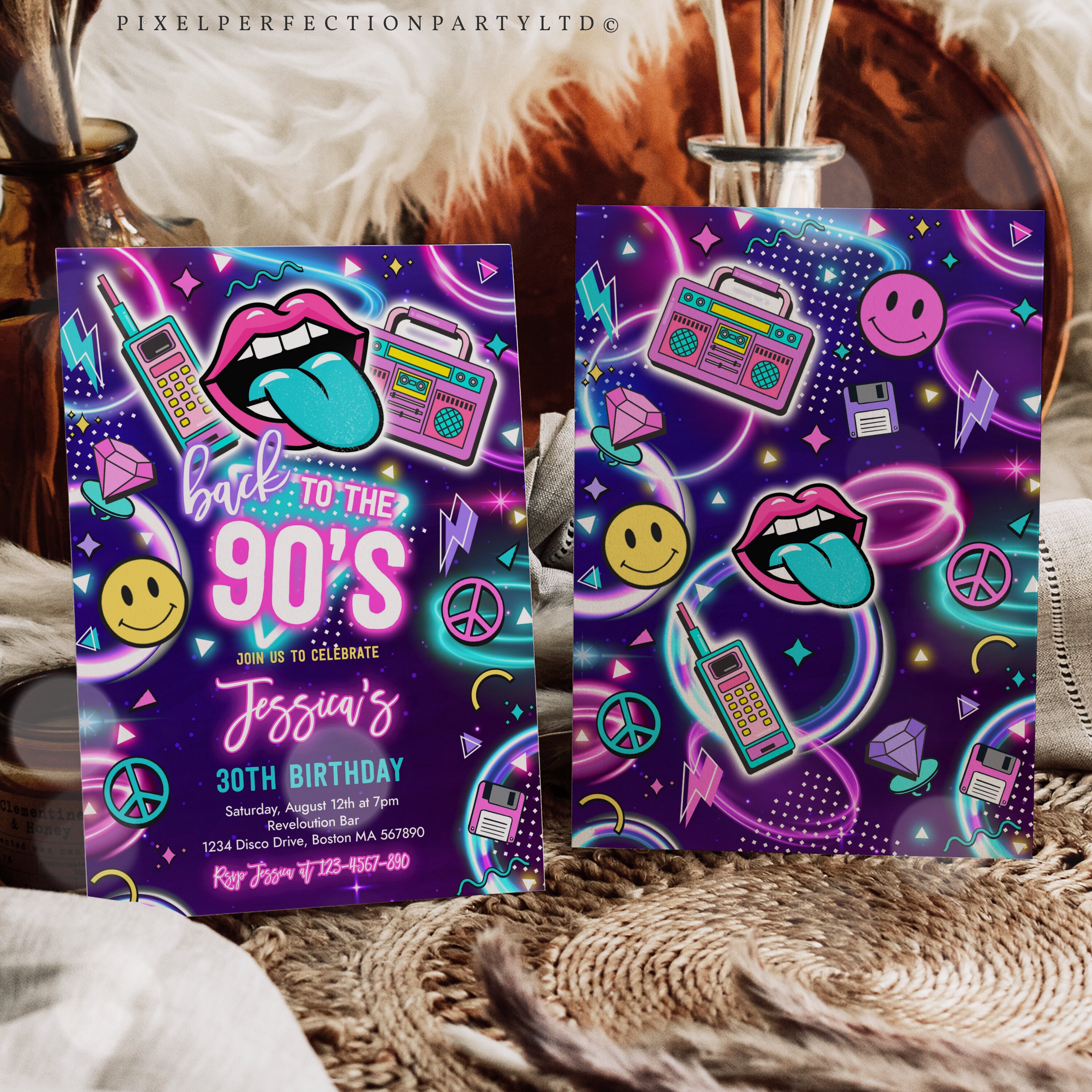 Editable 90s Birthday Party Invitation Back to the 90s Neon - Etsy UK