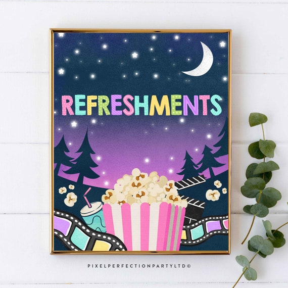 Refreshments Party Sign Backyard Movie Party Decorations Refreshment ...