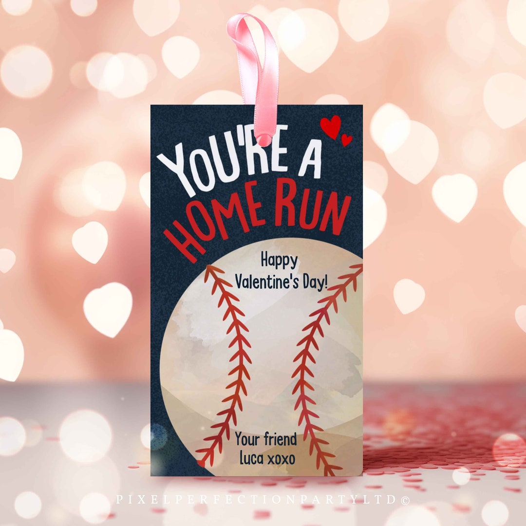 Editable Baseball Valentine's Day Gift Tag Valentine You're A Home Run ...