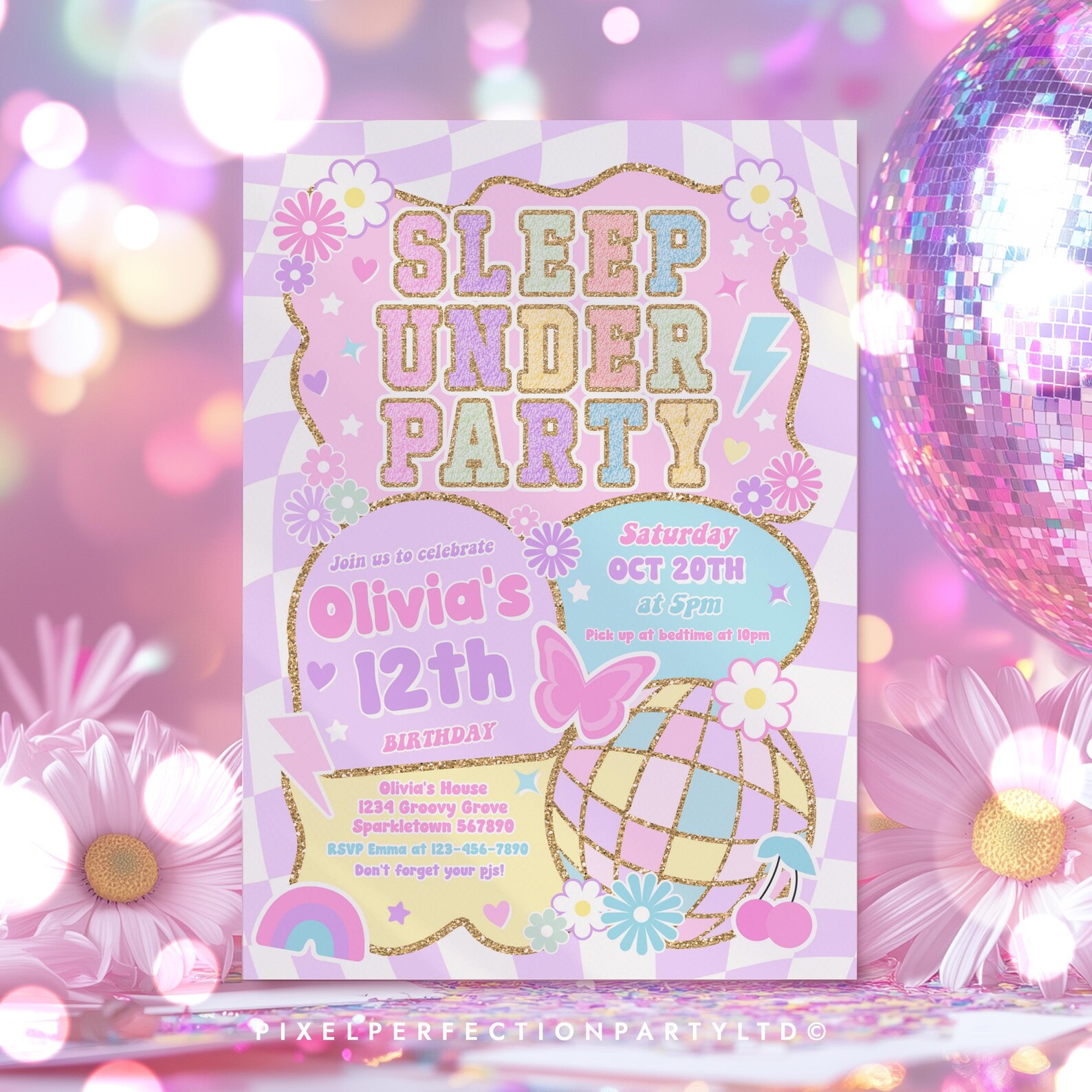 Editable Sleepunder Birthday Party Invitation Preppy Tween Teen Varsity ...