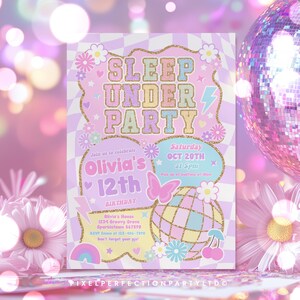 Editable Sleepunder Birthday Party Invitation Preppy Tween Teen Varsity ...