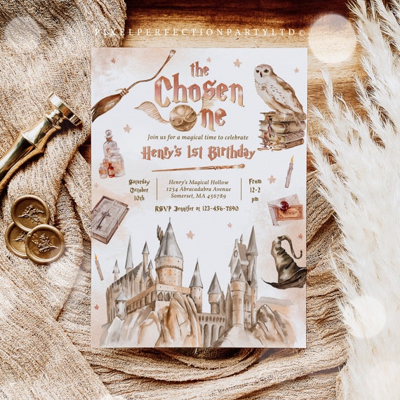 Editable Wizard Birthday Party Invitation The Chosen One 1st Birthday ...