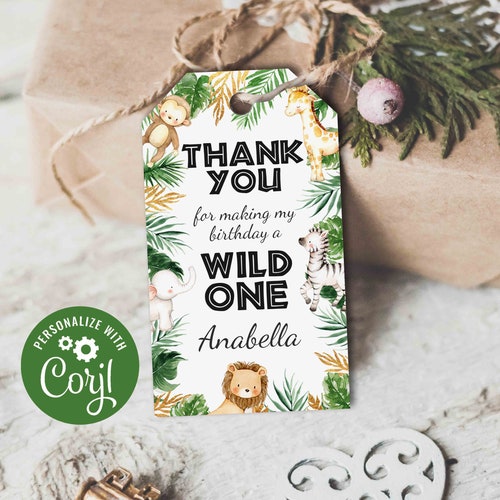 EDITABLE Gold WILD Animals Favor Tag Printable Jungle Favor - Etsy