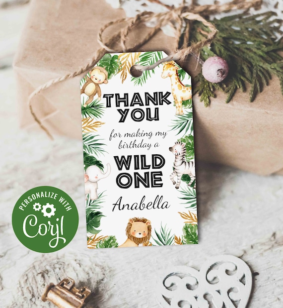 Wild One Birthday Favor Tag Safari Animals Gift Tag Jungle Safari ...