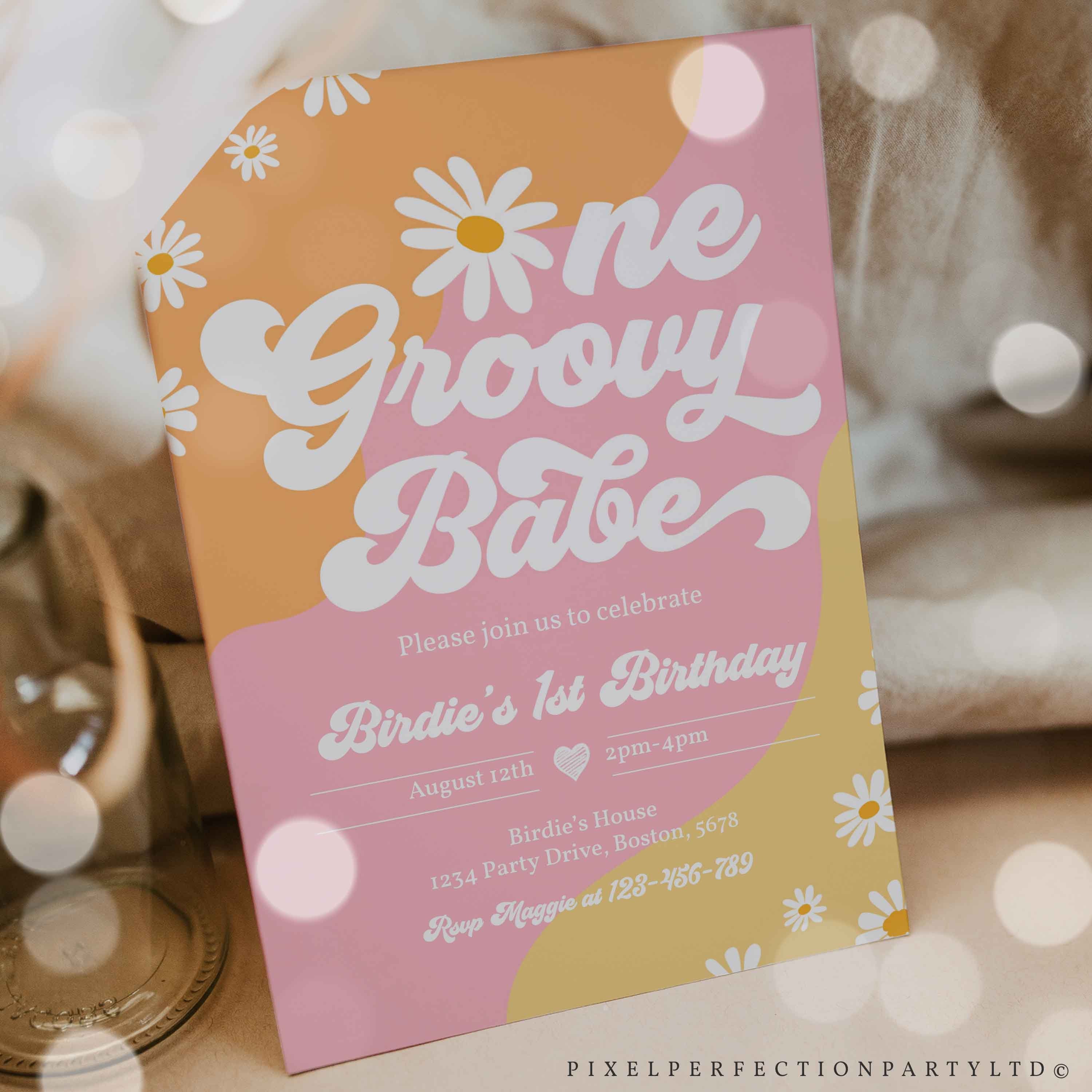 Editable One Groovy Baby 1st Birthday Party Invitation Boho - Etsy
