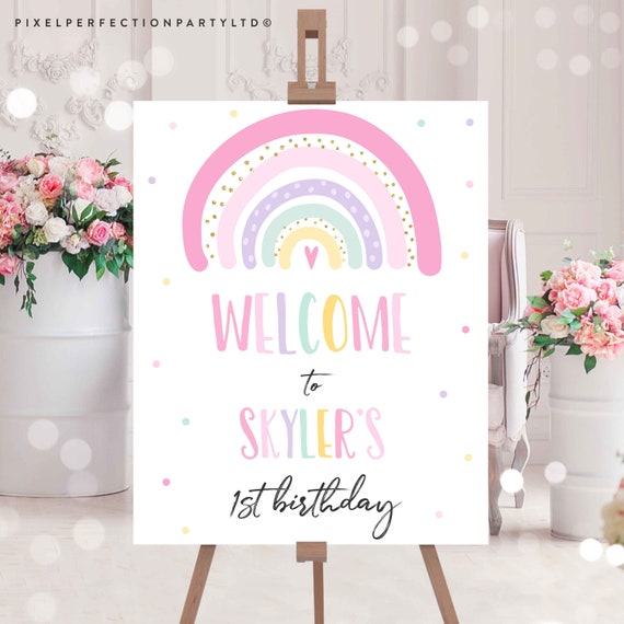 Editable Rainbow Welcome Sign Modern Rainbow Birthday Welcome Sign Pink ...