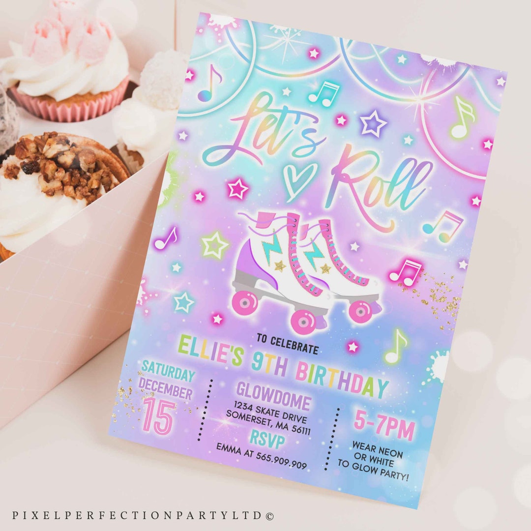 Editable Roller Skating Invitation Pastel Cosmic Galaxy Roller Skating ...