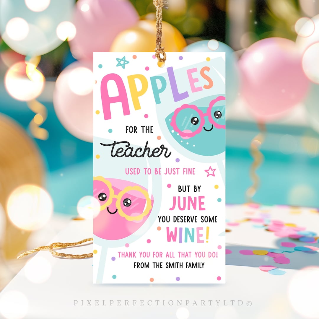 Editable Wine Teacher Appreciation Gift Tag Funny Teacher Gift Tag ...