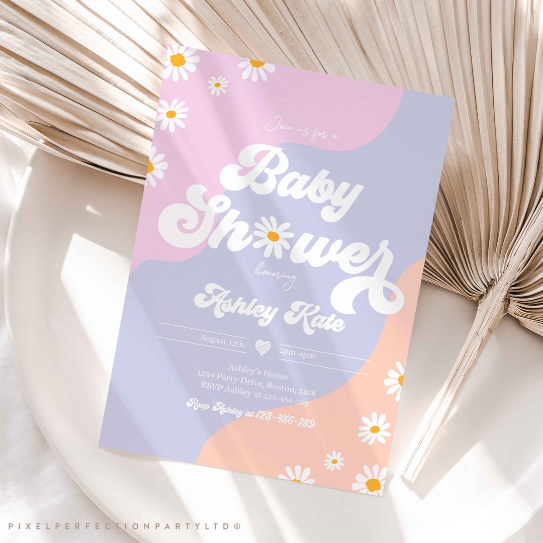 Editable Retro Baby Shower Invitation Retro Bohemian Hippie - Etsy