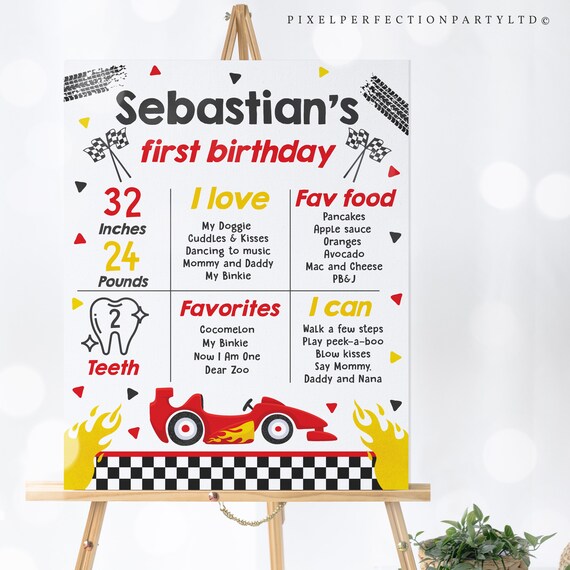 Editable Race Car Birthday Milestone Poster Race Car Fast One Birthday ...