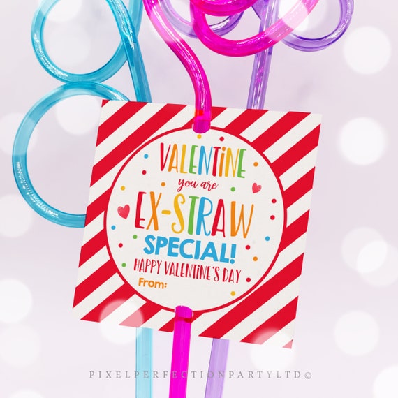 Editable Ex-Straw Special Valentines Gift Tag Valentine Silly Straw ...