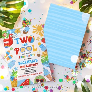 Editable Two the Pool 2nd Birthday Pool Party Invitation Tropical ...