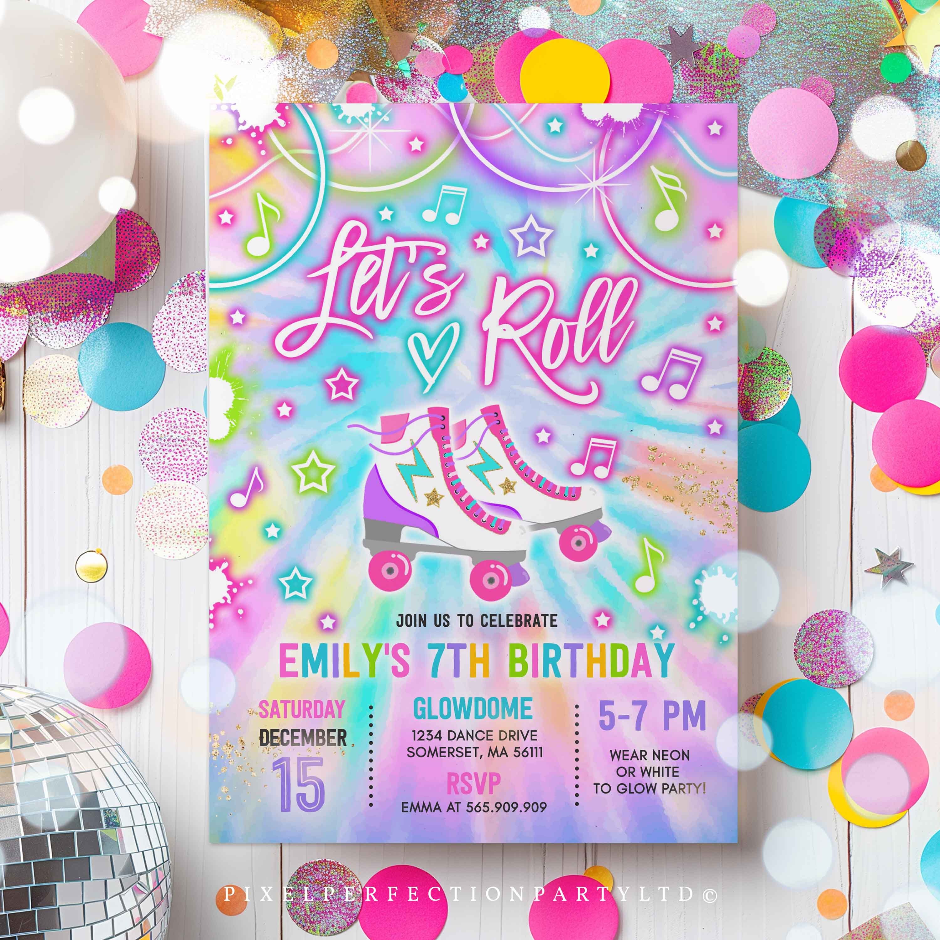 Editable Roller Skating Invitation Tie Dye Roller Skating Party Invite ...