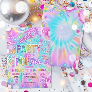 Editable Pop Star Birthday Party Invitation Neon Glow Party Like A ...