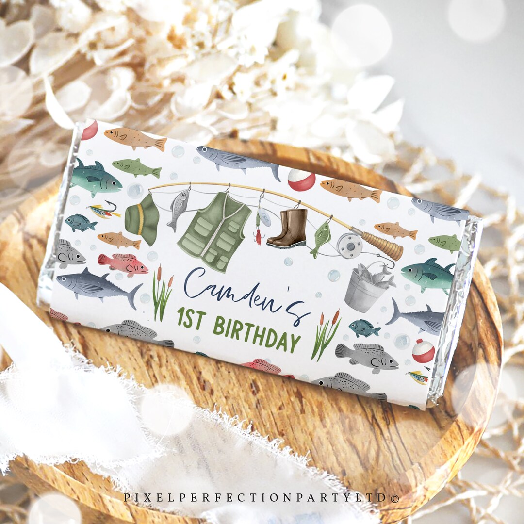 Fishing Birthday Party Candy Bar Label O-fish-ally One 1st Birthday ...