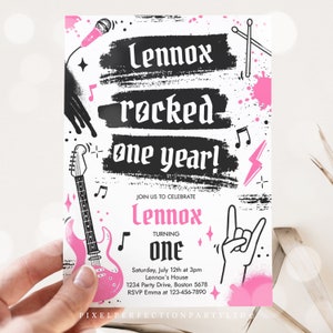 Editable Rock and Roll 1st Birthday Party Girl Rocked One Year 1st ...