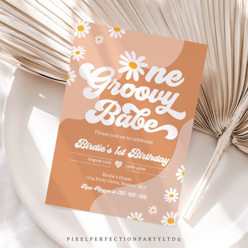 Editable One Groovy Baby Invitation Template for Hippie - Etsy