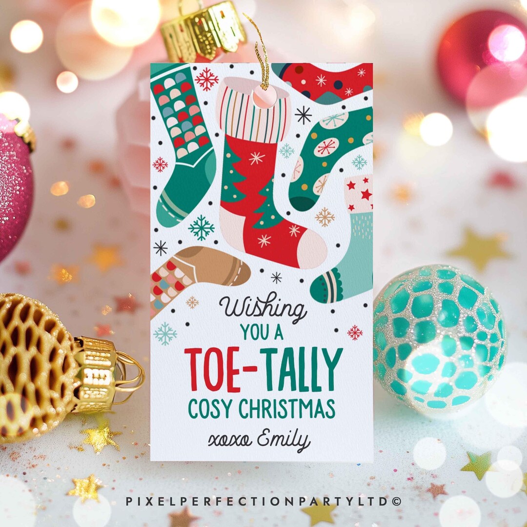Editable Wishing You A Toe-tally Cosy Christmas Socks Gift Tag Fuzzy ...