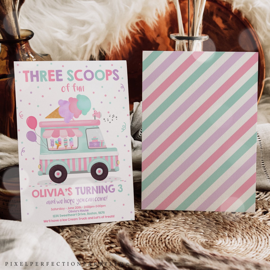 Editable Ice Cream Truck Three Scoops of Fun 3rd Birthday - Etsy