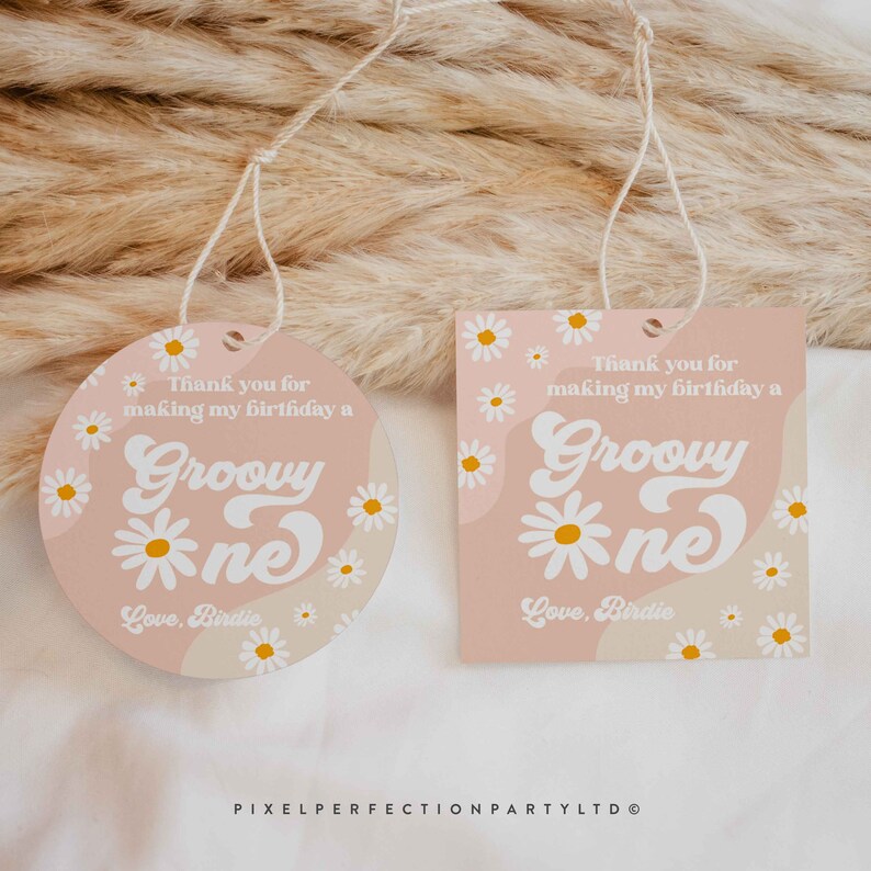 Editable Groovy 1st Birthday Party Favor Tag Pink Retro Groovy | Etsy