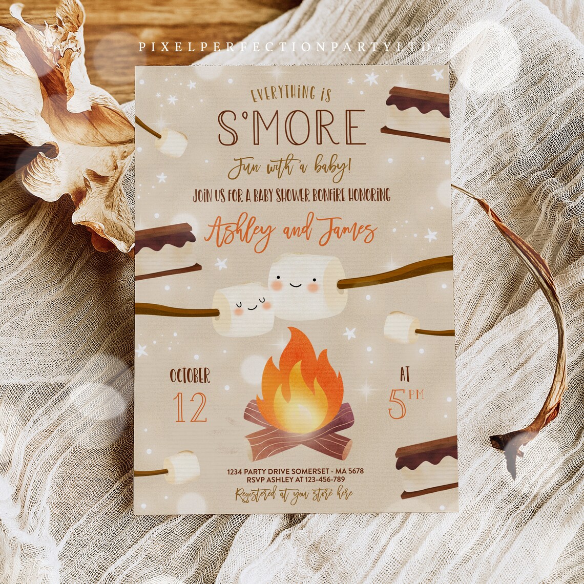 Editable S'more Baby Shower Invitation Bonfire Baby Shower Camping Baby ...