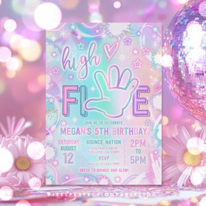 Editable High Five Birthday Party Invitation Neon Glow High Five Hi ...