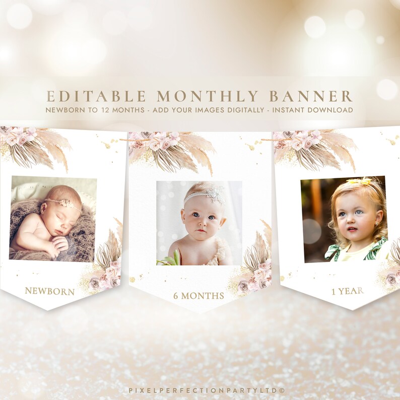 Pampas Grass Boho Birthday Monthly Photo Banner Bohemian - Etsy