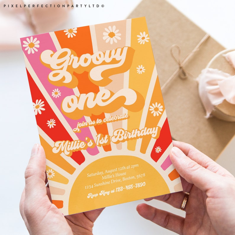 Editable Groovy One Birthday Invitation Retro Sunshine Groovy - Etsy