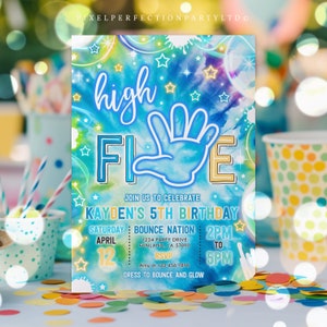 Editable High Five Birthday Party Invitation Neon Glow High Five Hi ...