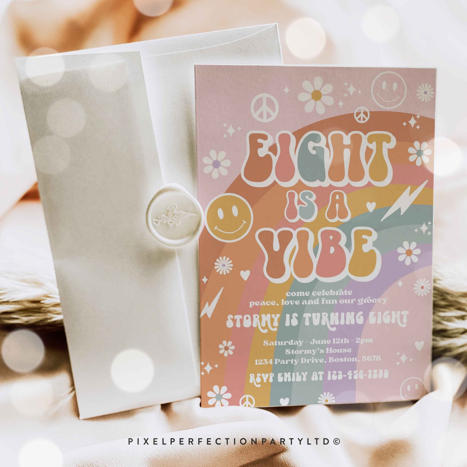 Editable Eight is A Vibe Groovy Birthday Party Invitation - Etsy