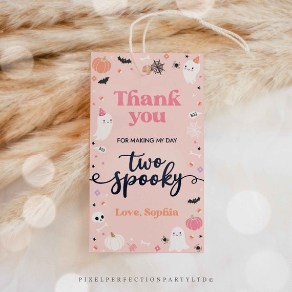 Editable Pink Halloween Favor Tags Pink Ghost Two Spooky Luggage Gift ...