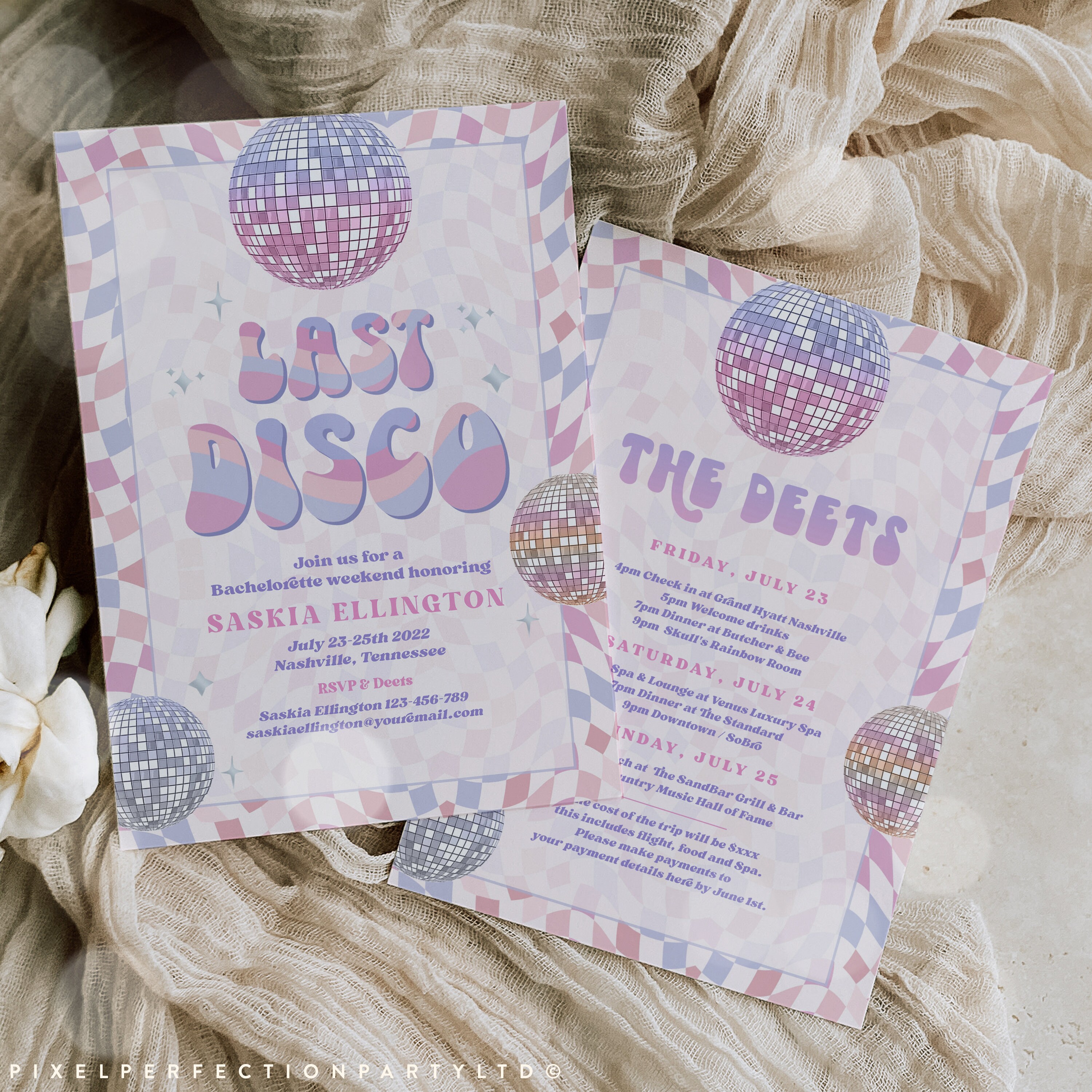 Editable Last Disco Retro Bachelorette Weekend Invitation and Itinerary ...
