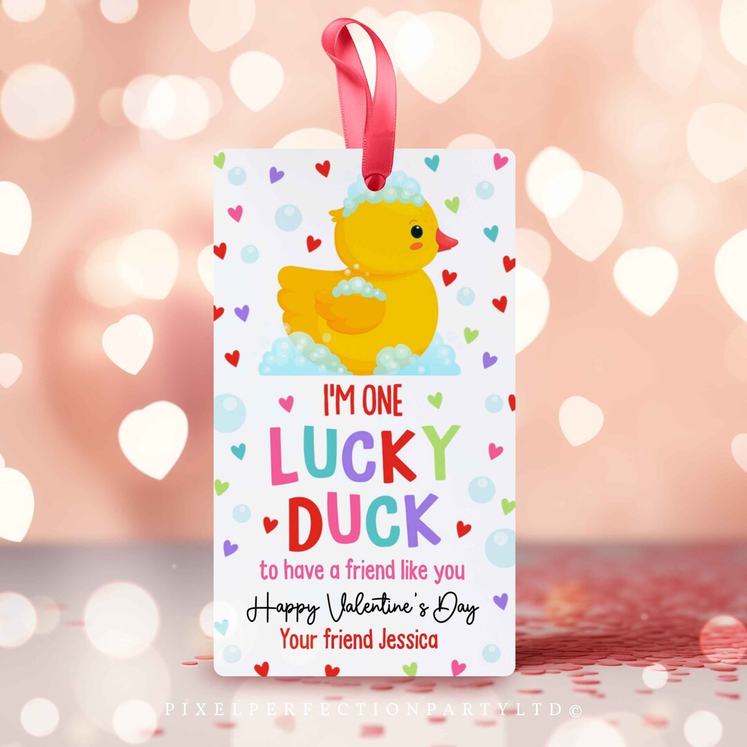 Editable Valentines Rubber Duck Gift Tag One Lucky Duck Valentines Day ...