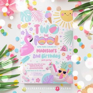 Editable Two the Pool 2nd Birthday Pool Party Invitation Tropical ...
