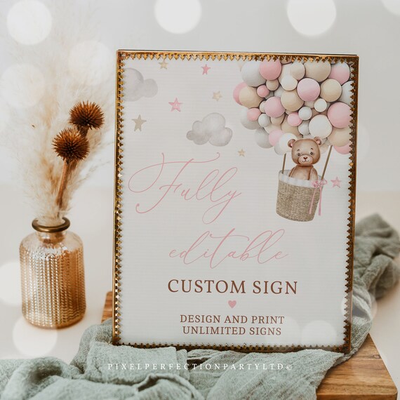 Fully Editable Teddy Bear Hot Air Balloon Baby Shower Sign - Etsy