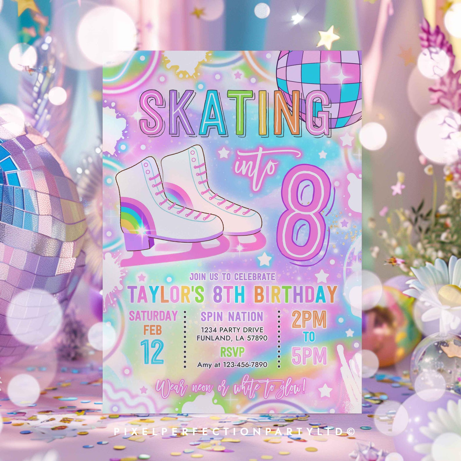 Editable Ice Skating 8th Birthday Party Invitation Skatin' Into Eight ...