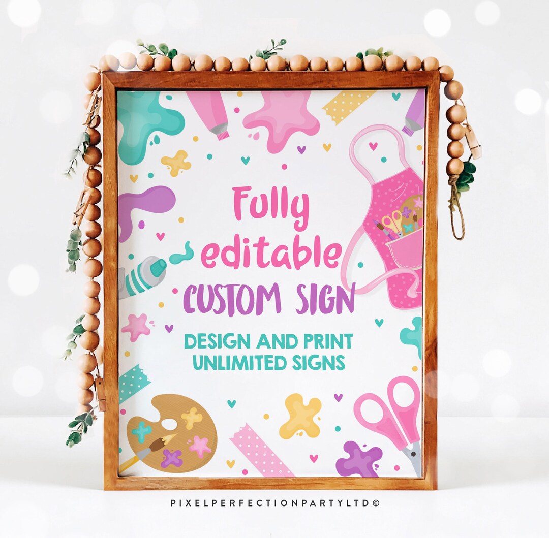 Editable Art Birthday Party Sign Fully Editable Art Painting Party ...