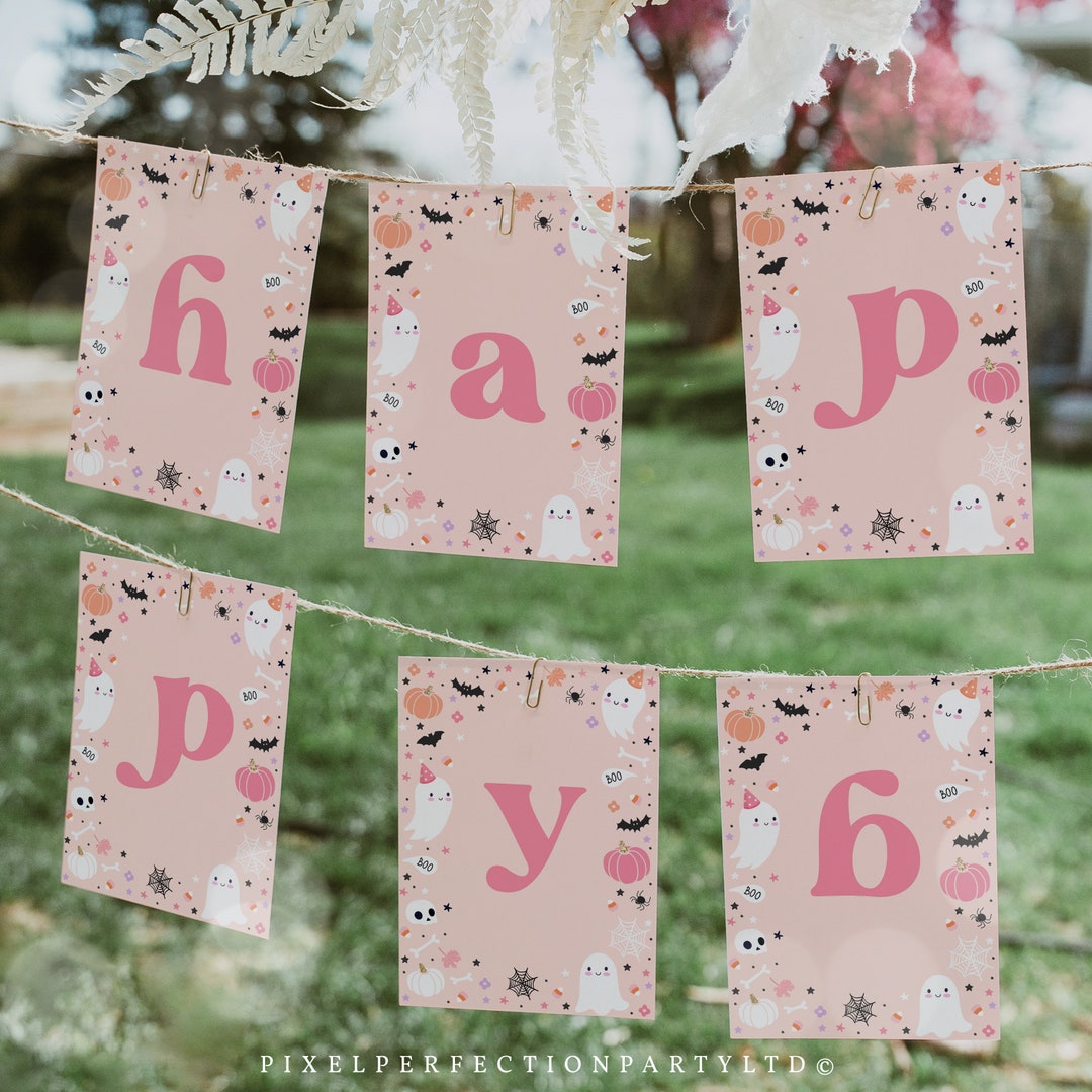 Editable Pink Halloween Ghost A-Z Banner Pink Ghost Spooky One A-Z ...