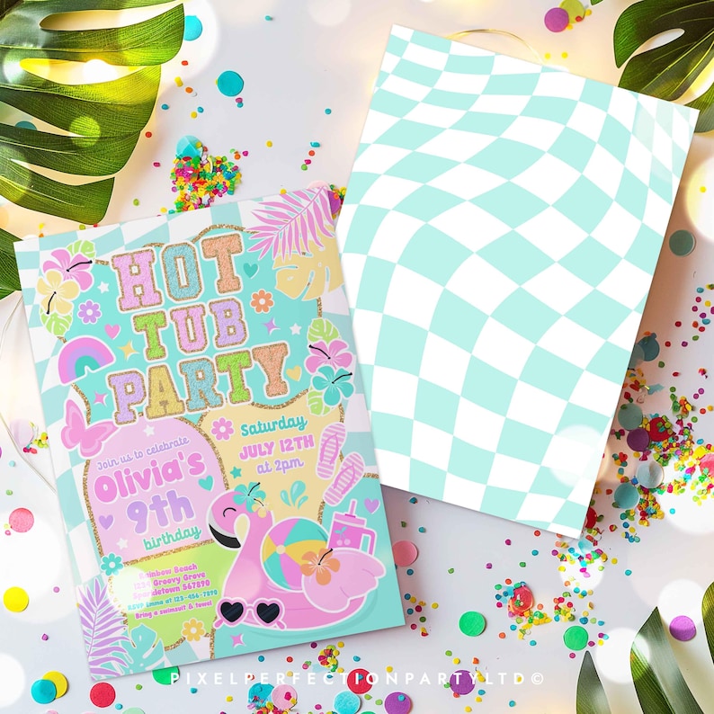 Editable Hot Tub Birthday Party Preppy Hot Tub Party Invitation Varsity ...