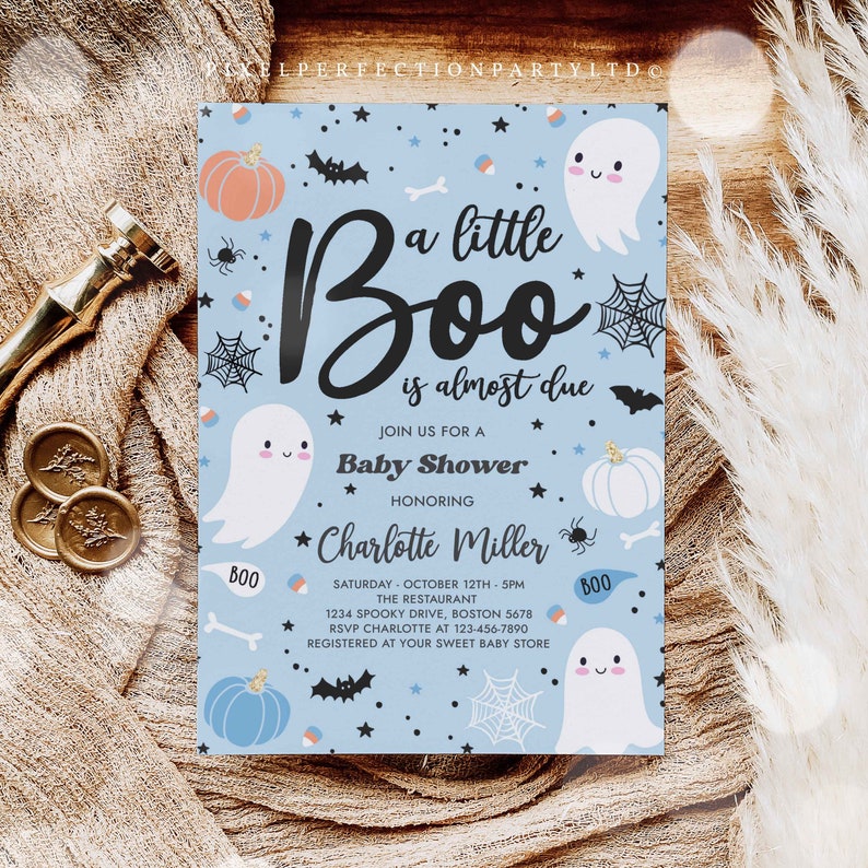 Editable Little Boo Baby Shower Invitation Boy Blue Ghost Baby - Etsy