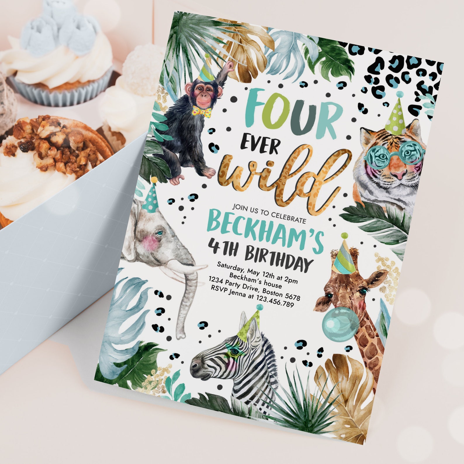 Editable Four Ever Wild Safari Animals 4th Birthday Party - Etsy