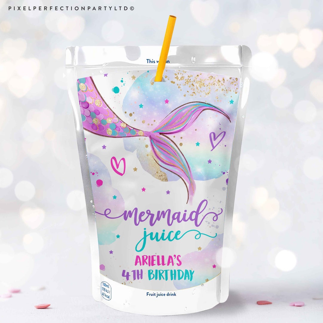 Editable Mermaid Juice Pouch Labels Mermaid Juice Cup Labels Whimsical ...