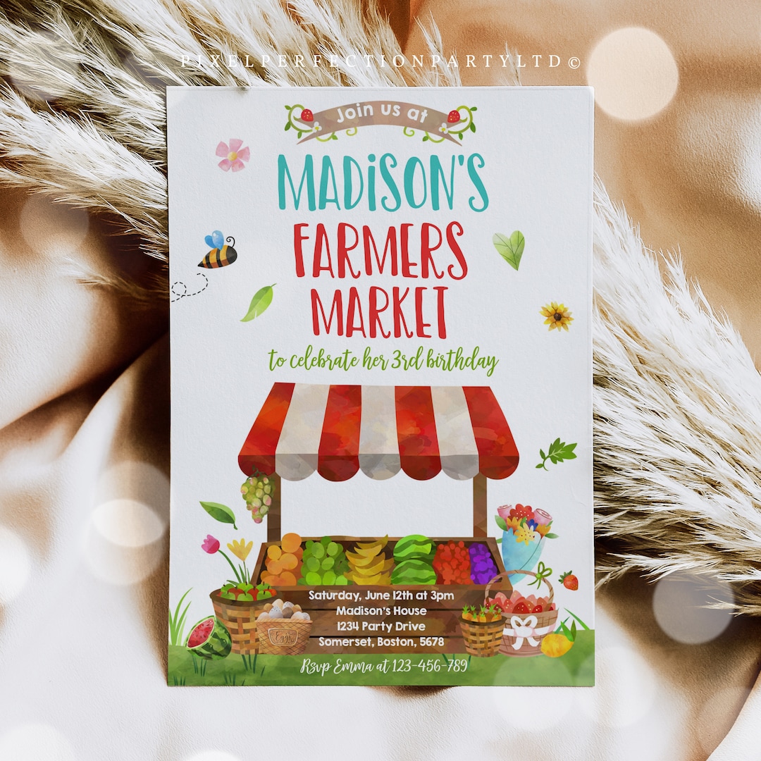 Editable Farmers Market Birthday Invitation Farm Birthday Party Country ...