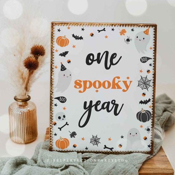 Orange Halloween Ghost Party Sign One Spooky Year Sign Ghost ...